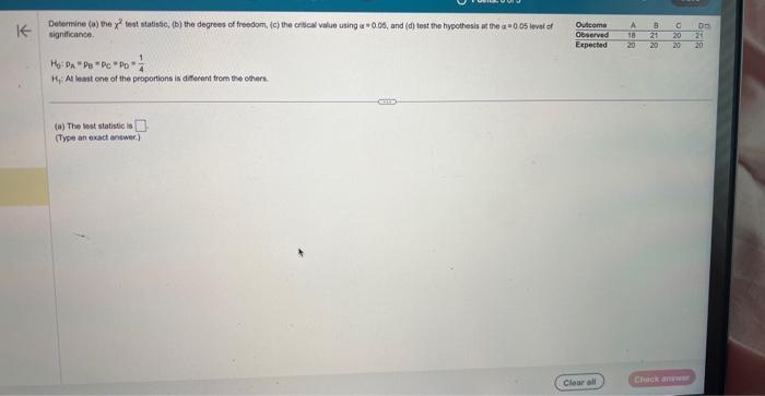 Solved Determine (a) the x2 test statiste, (b) the degrees | Chegg.com