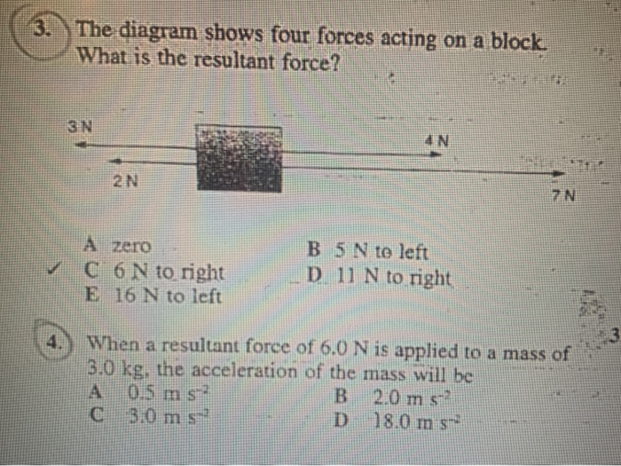 Solved 3. The diagram shows four forces acting on a block | Chegg.com