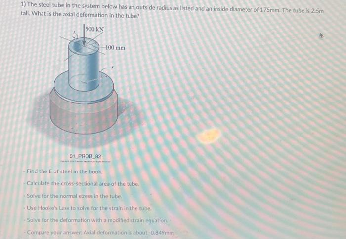 Solved 1) The steel tube in the system below has an outside | Chegg.com