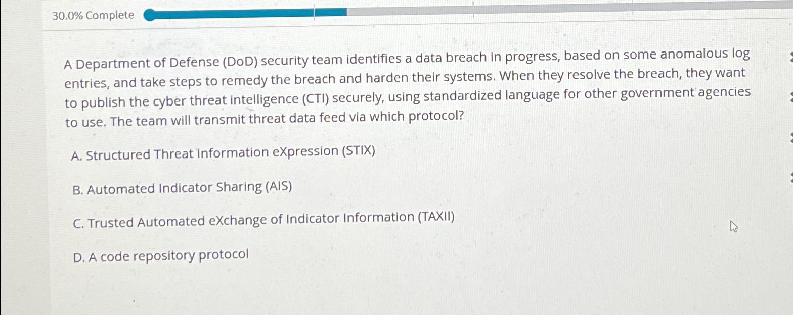 Solved A Department of Defense (DOD) ﻿security team | Chegg.com