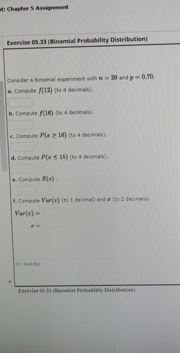 Solved mt: Chapter 5 Assignment Exercise 05.33 (Binomial | Chegg.com