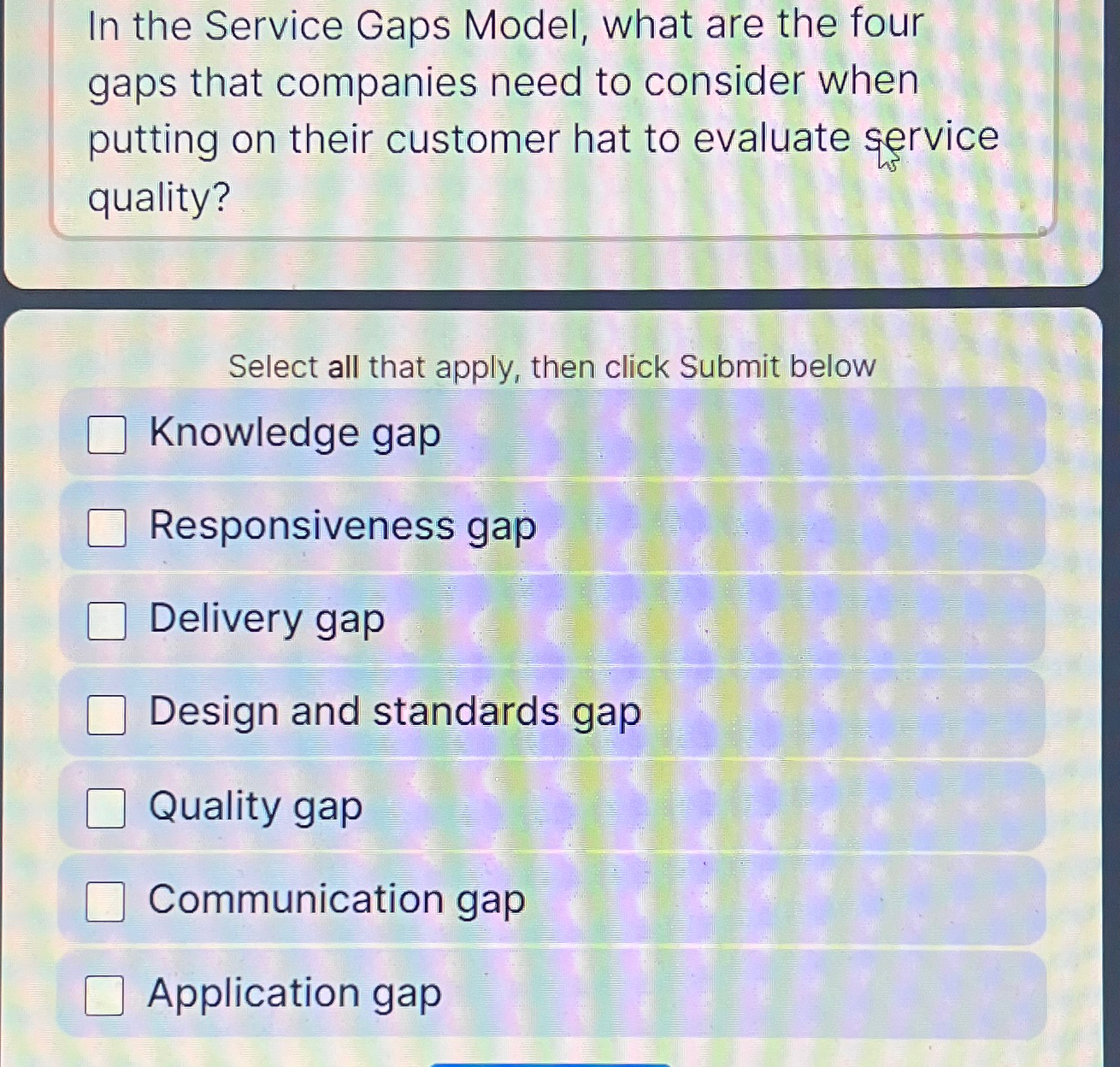 Solved In the Service Gaps Model, what are the four gaps | Chegg.com