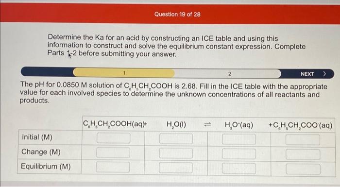 Solved Determine the Ka for an acid by constructing an ICE | Chegg.com