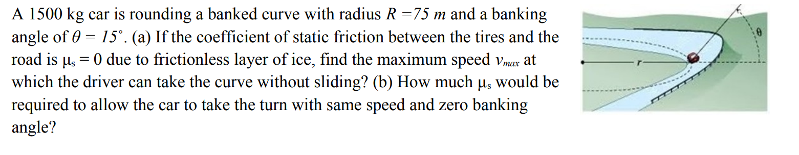 Solved A 1500kg ﻿car is rounding a banked curve with radius | Chegg.com