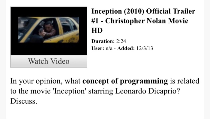 Solved Inception (2010) Official Trailer #1 - Christopher | Chegg.com