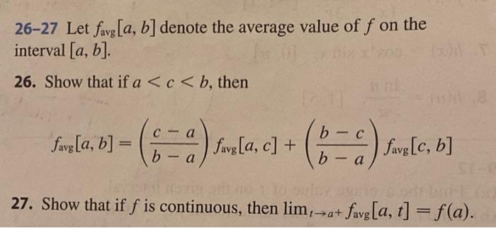 Solved 26-27 Let favg [a, b] denote the average value of f | Chegg.com