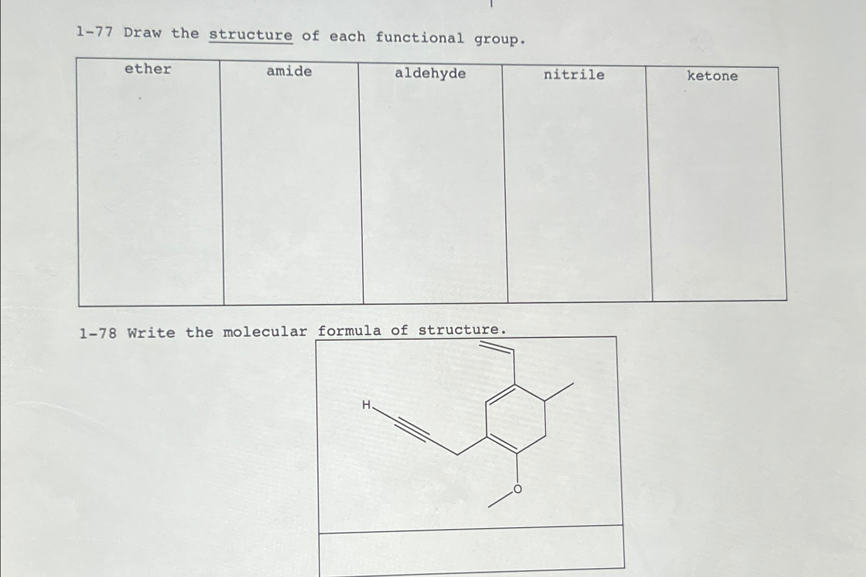 Solved 1-77 ﻿Draw the structure of each functional | Chegg.com