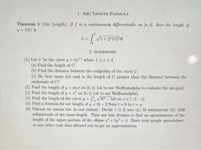 Solved Theorem 1 (Arc Length). If f is a continuously | Chegg.com