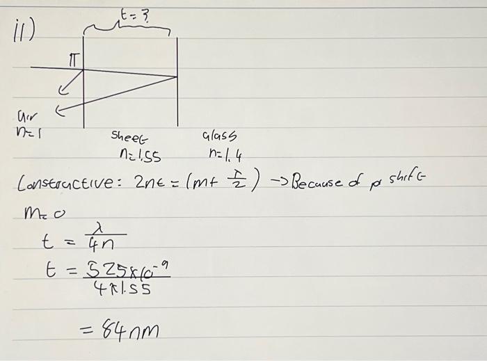 (ii) A sheet of glass with a refractive index of 1.40 | Chegg.com
