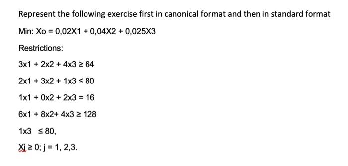 Solved Represent the following exercise first in canonical | Chegg.com