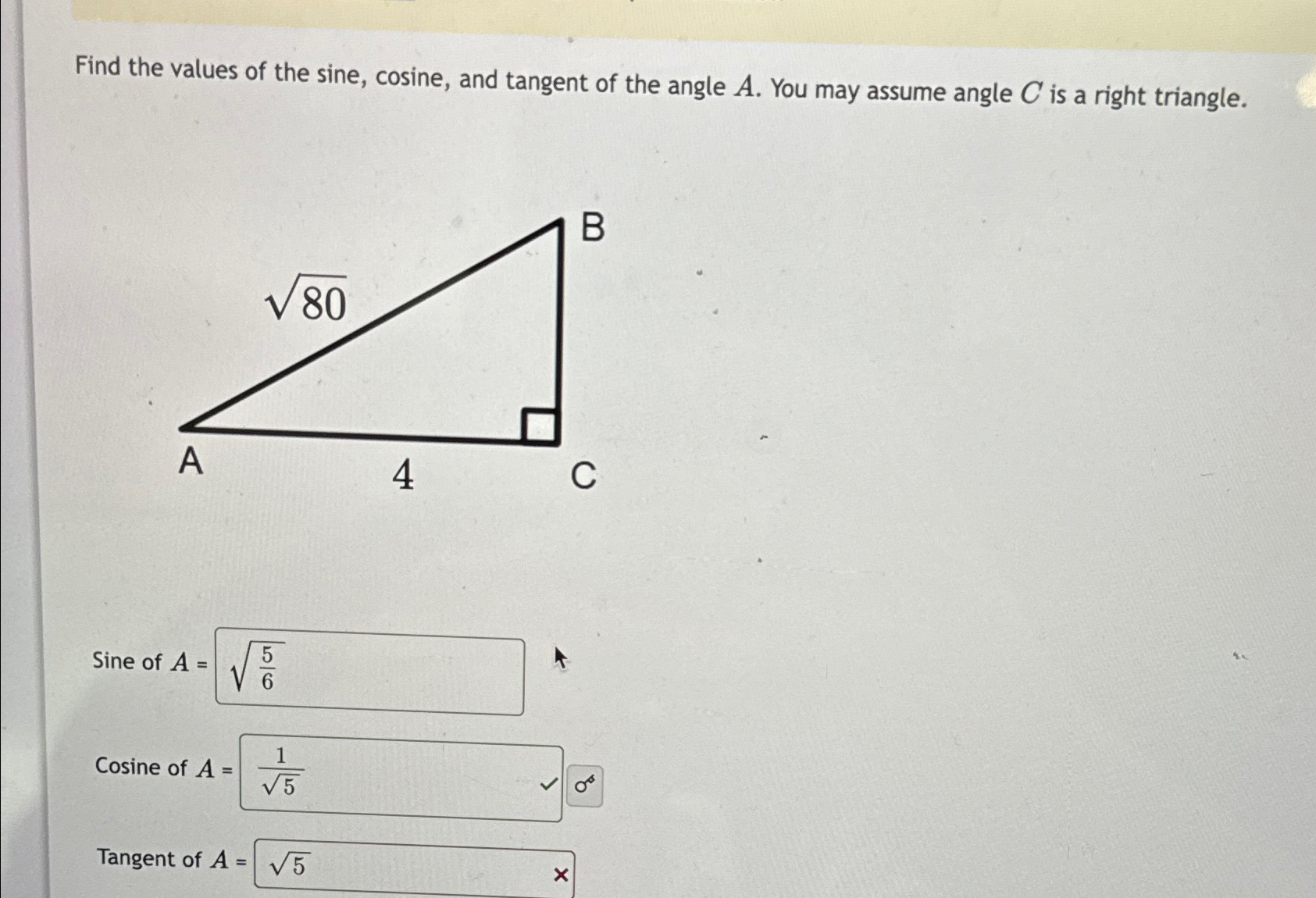 Solved Find the values of the sine, ﻿cosine, and tangent of | Chegg.com