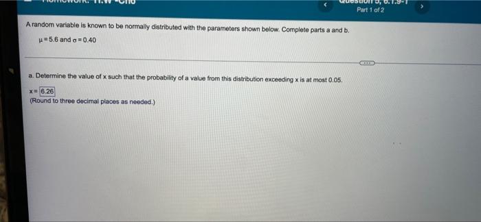 Solved Part 1 of 2 A random variable is known to be normally | Chegg.com