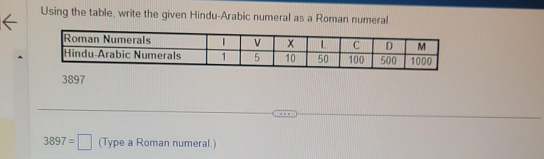 Solved Using the table, write the given Hindu-Arabic numeral | Chegg.com