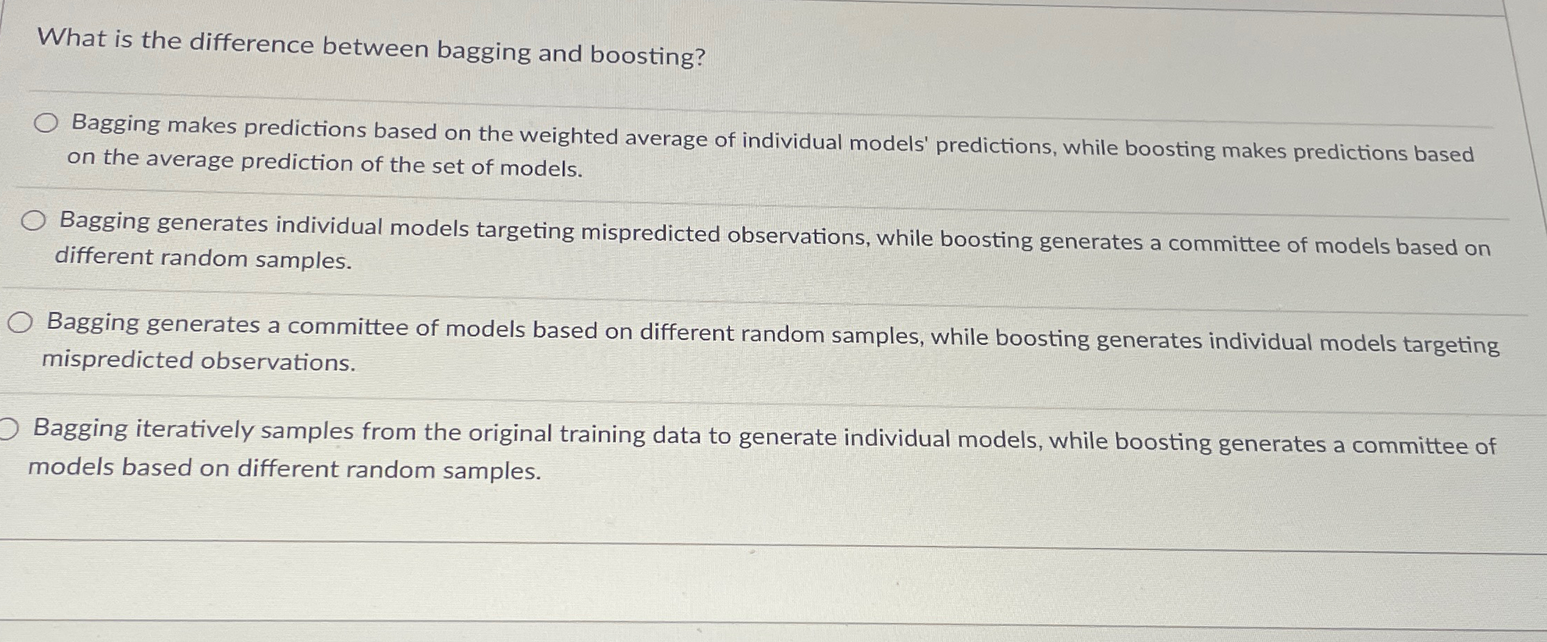Solved What is the difference between bagging and | Chegg.com