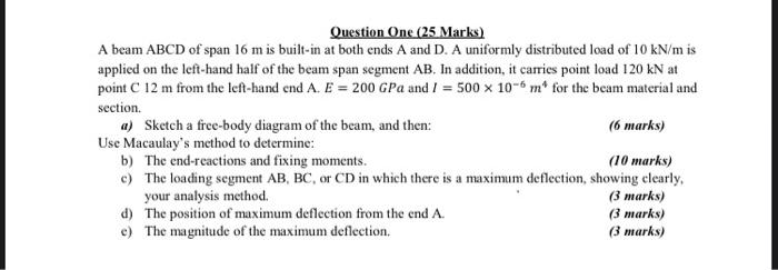 Solved Question One (25 Marks) A beam ABCD of span 16 m is | Chegg.com