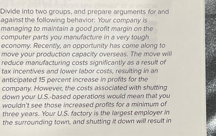 Solved Divide into two groups, and prepare arguments for and | Chegg.com