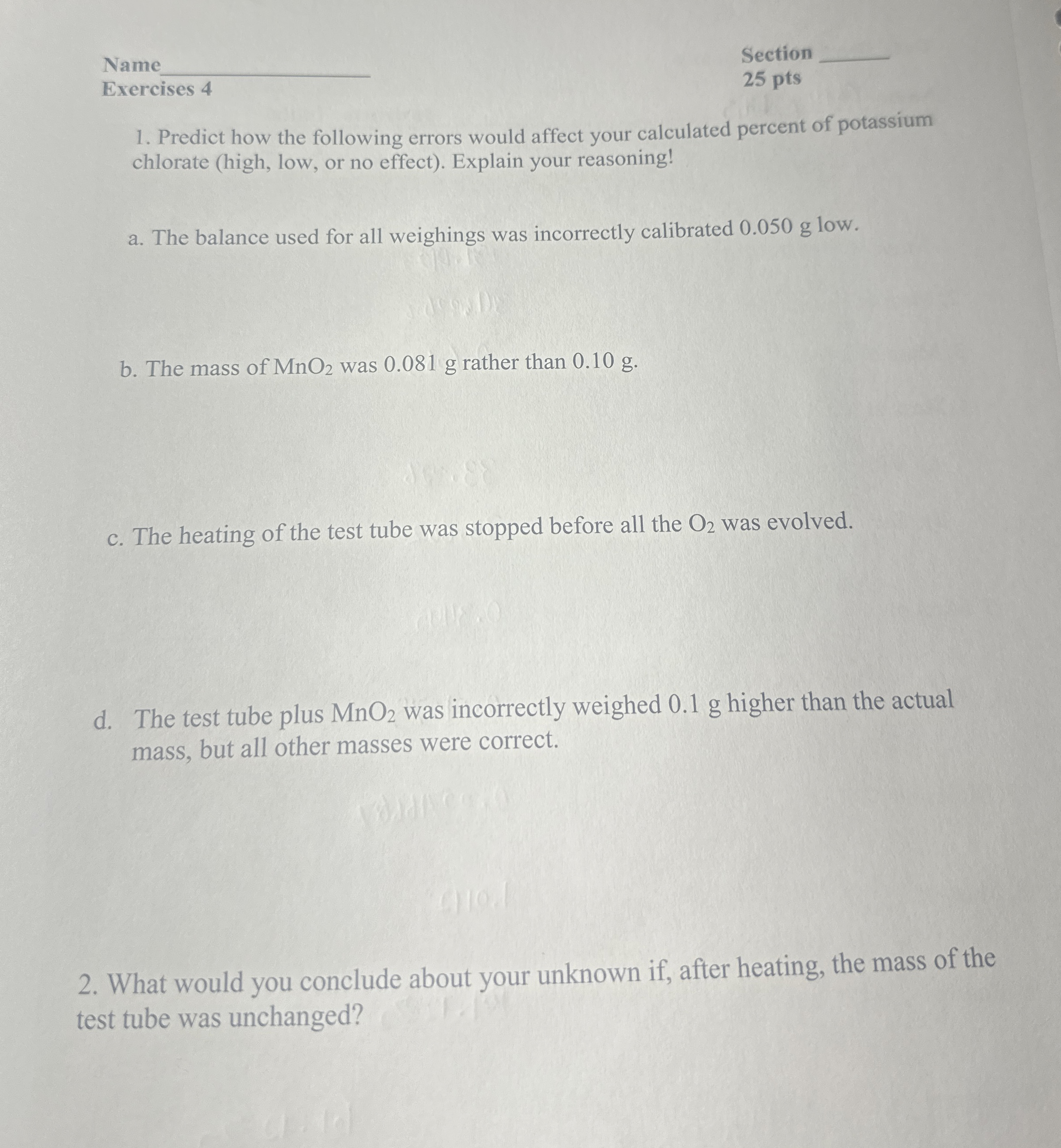Solved NameExercises 4Predict how the following errors would | Chegg.com