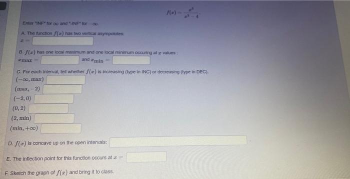 Solved Let f(x)=4x4−8x2+12 Input the interval(s) on which f | Chegg.com