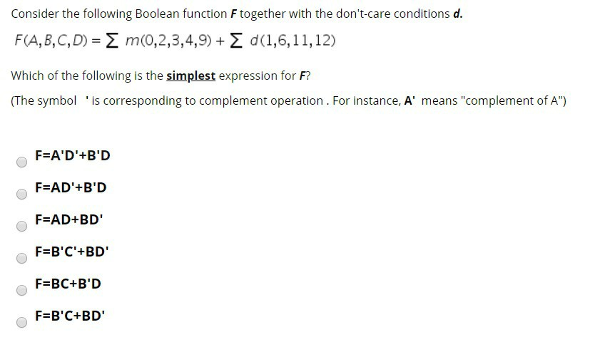 Solved Consider the following Boolean function F together | Chegg.com