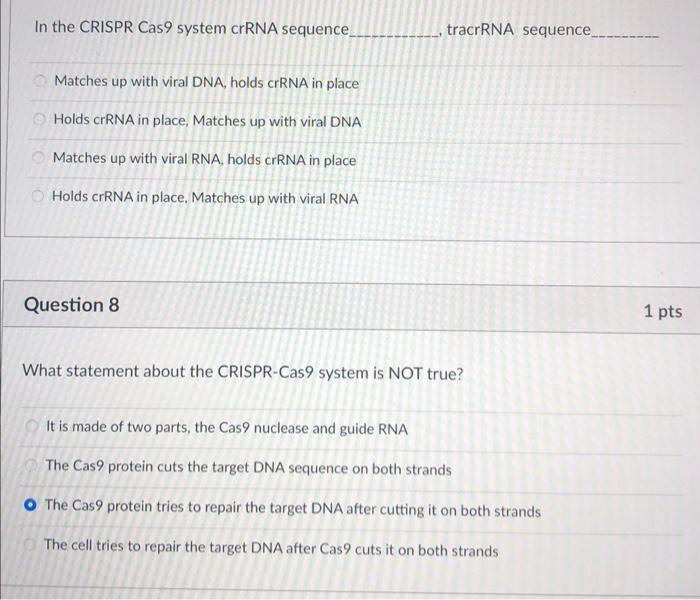 Solved In the CRISPR Cas9 system crRNA sequence tracrRNA | Chegg.com