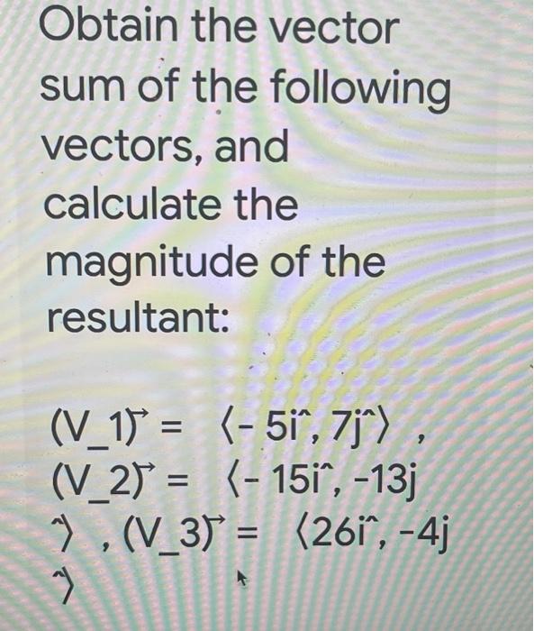 Solved Obtain the vector sum of the following vectors, and | Chegg.com