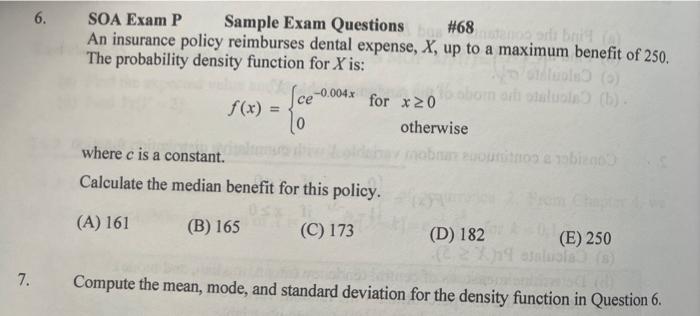 Solved 6. SOA Exam P Sample Exam Questions #68 An insurance | Chegg.com
