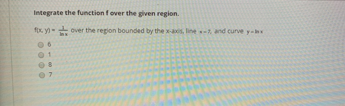Solved Integrate the function f over the given region. | Chegg.com