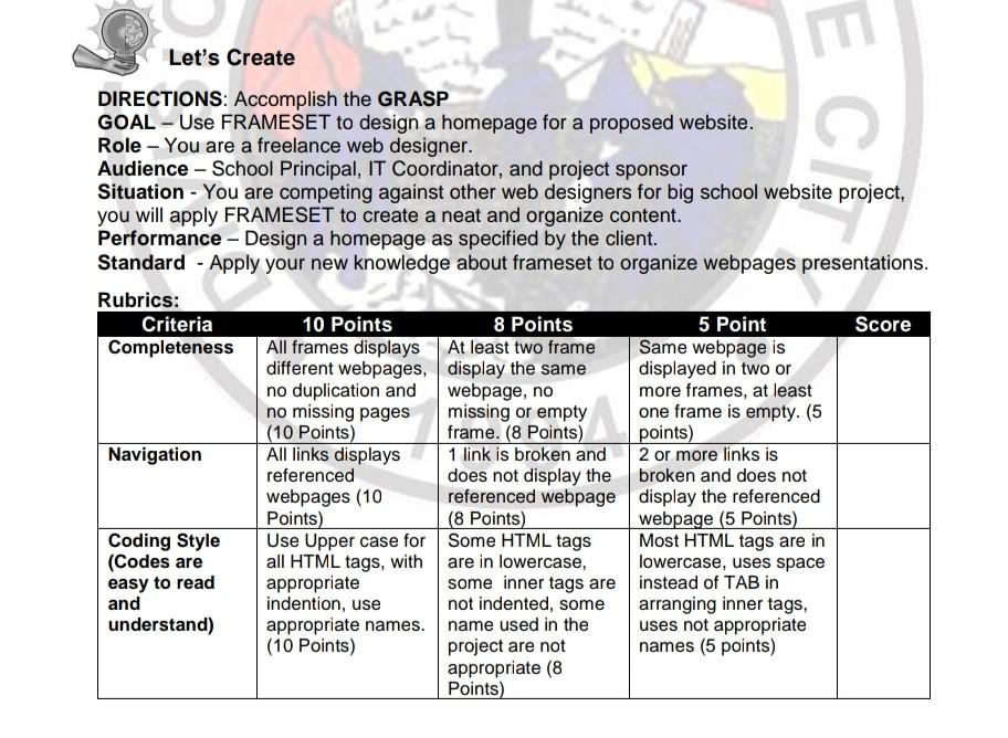 Solved ЕС Let's Create DIRECTIONS: Accomplish the GRASP GOAL | Chegg.com