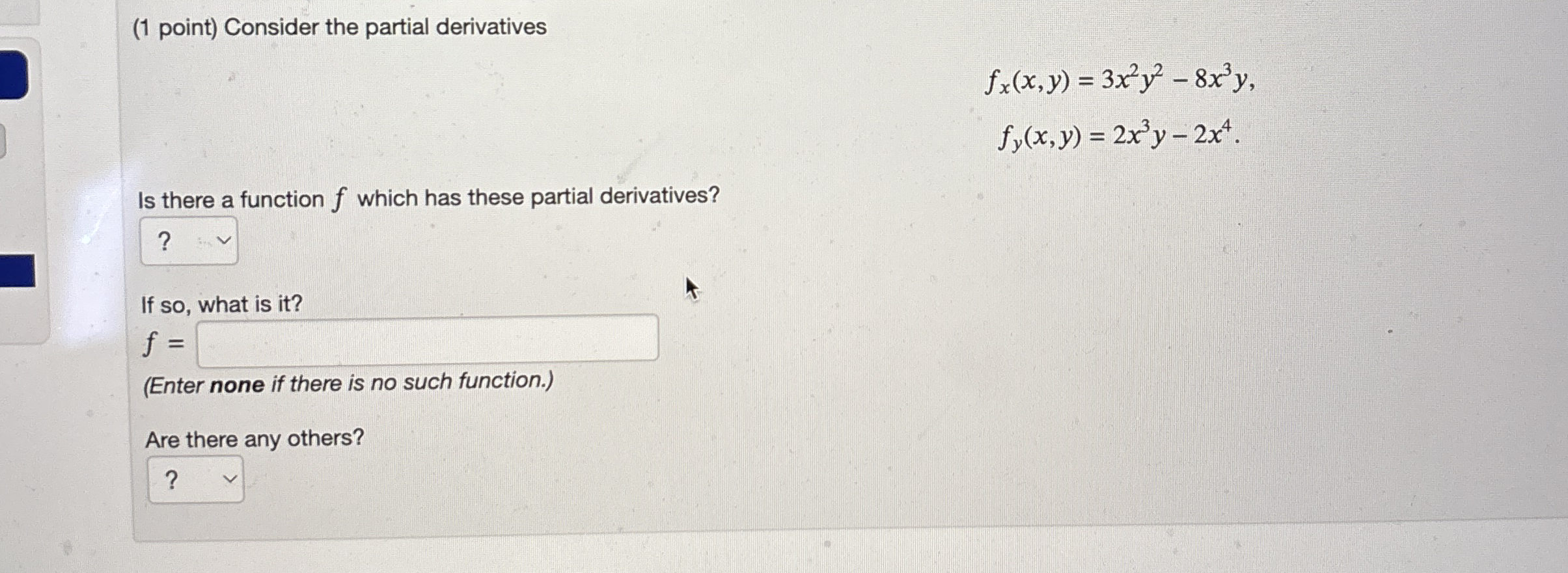 Solved (1 ﻿point) ﻿Consider the partial | Chegg.com