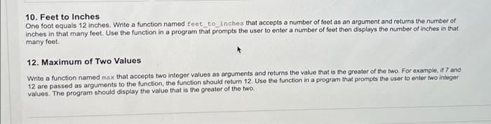 Solved 10. Feet to Inches One foot equals 12 inches. Write a | Chegg.com