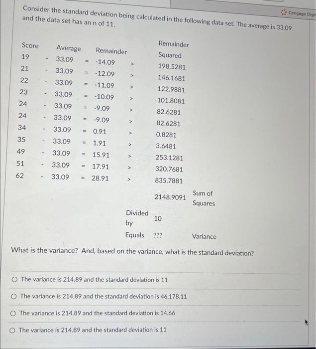 Solved Consider the standard deviation being calculated in | Chegg.com