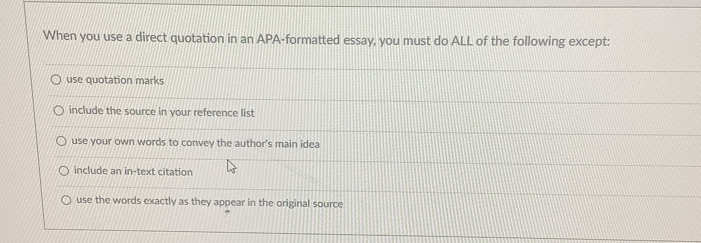 Solved When you use a direct quotation in an APA-formatted | Chegg.com