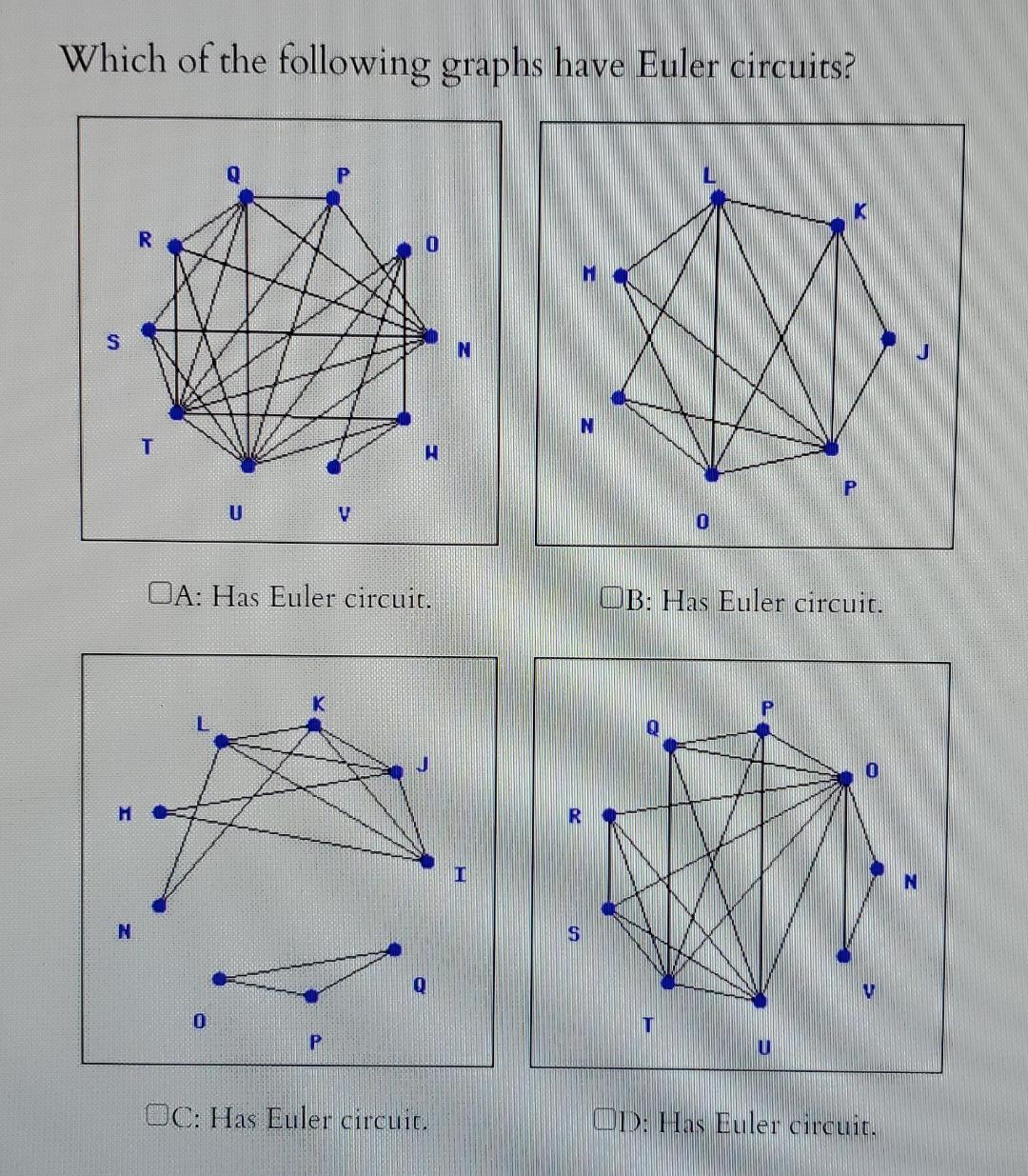 Solved Which of the following graphs have Euler circuits? P | Chegg.com