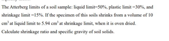 Solved The Atterberg limits of a soil sample: liquid limit | Chegg.com
