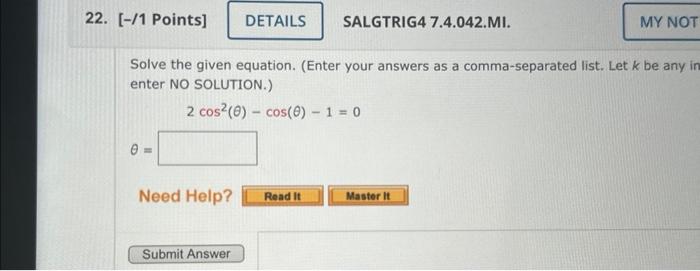Solved Solve the given equation. (Enter your answers as a | Chegg.com