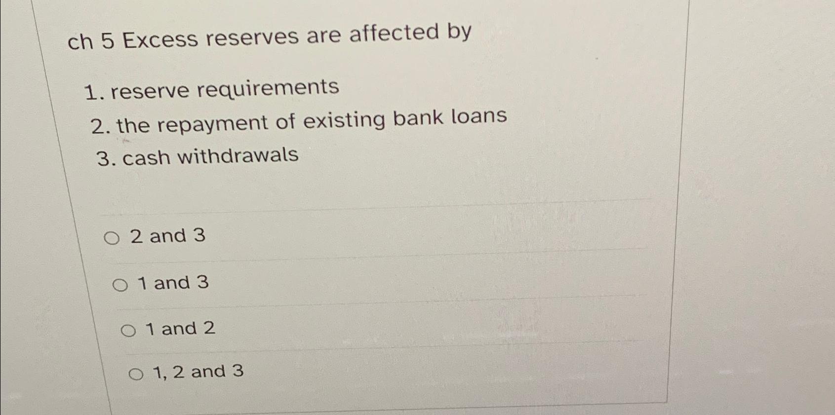 Solved ch 5 ﻿Excess reserves are affected byreserve | Chegg.com