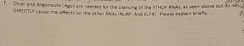 Solved f. ﻿Dicer and Argonaute (Ago) ﻿are needed for the | Chegg.com