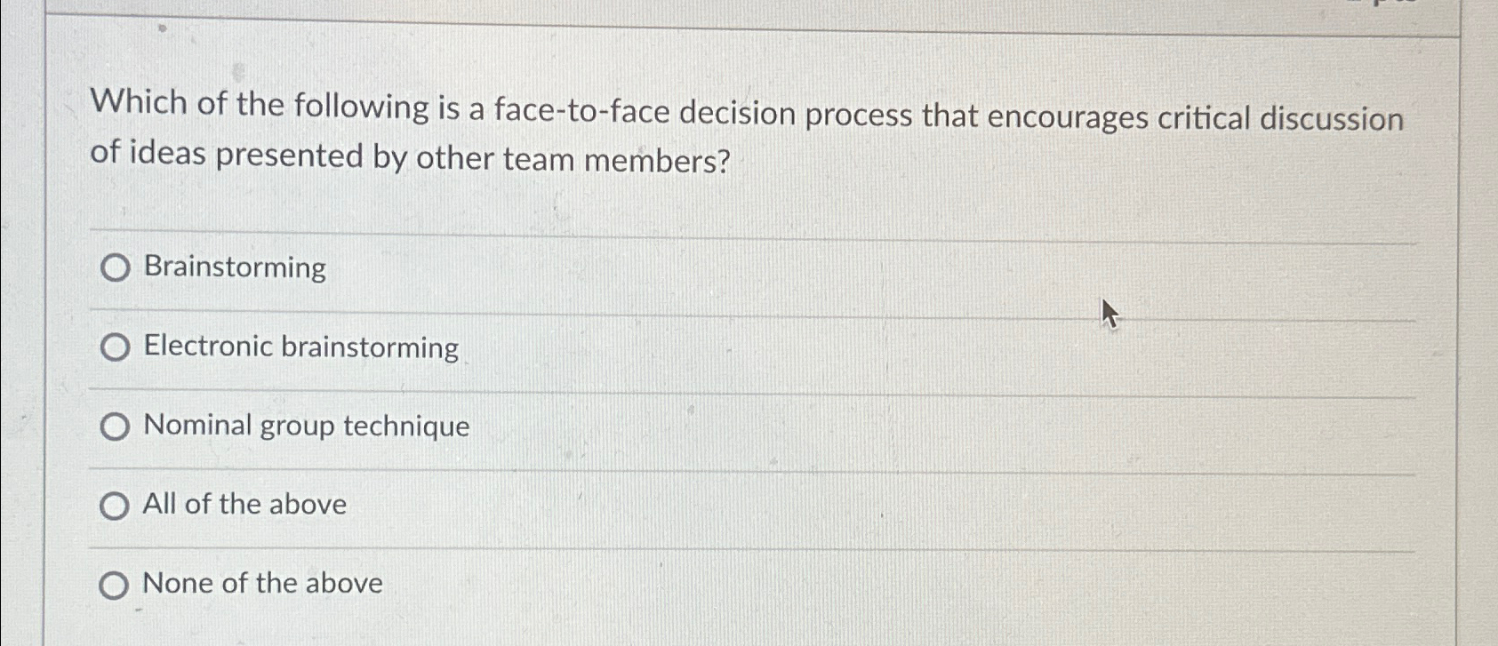 Solved Which of the following is a face-to-face decision | Chegg.com