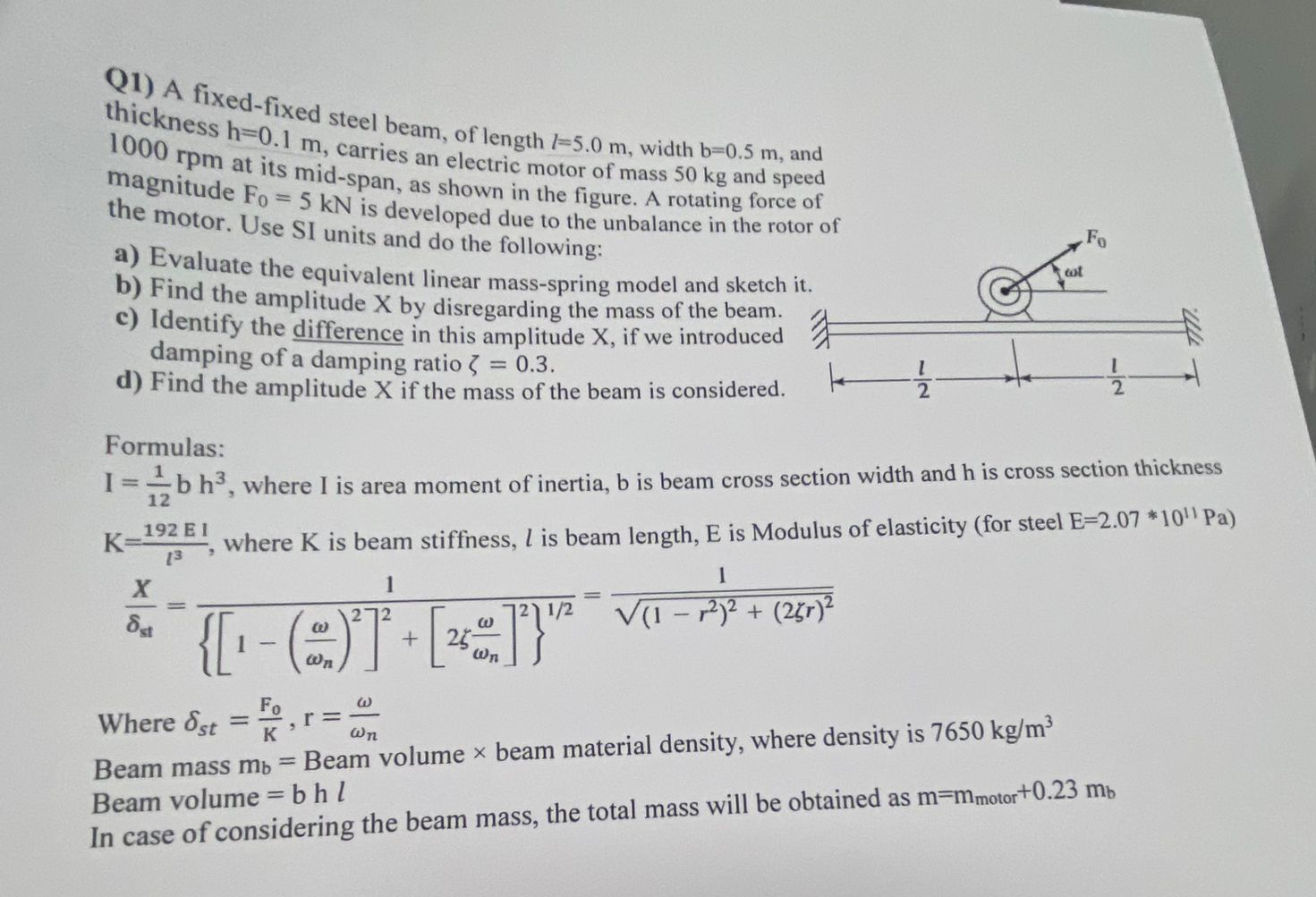 Solved Q1) ﻿A fixed-fixed steel beam, of length l=5.0m, | Chegg.com