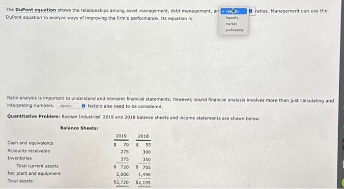 Solved The DuPont equation shows the relationships among | Chegg.com