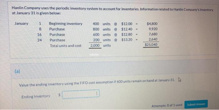 Solved Hanlin Company uses the periodic inventory system to | Chegg.com