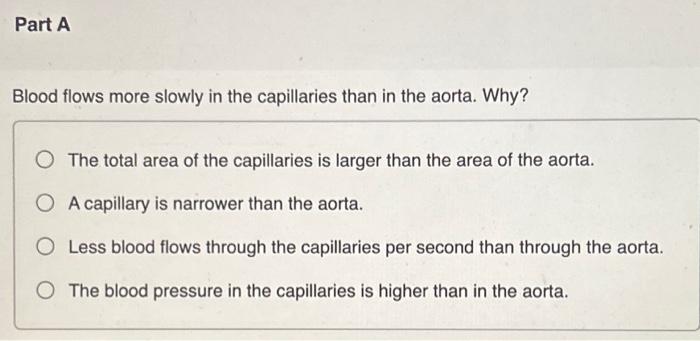 Solved Blood flows more slowly in the capillaries than in | Chegg.com