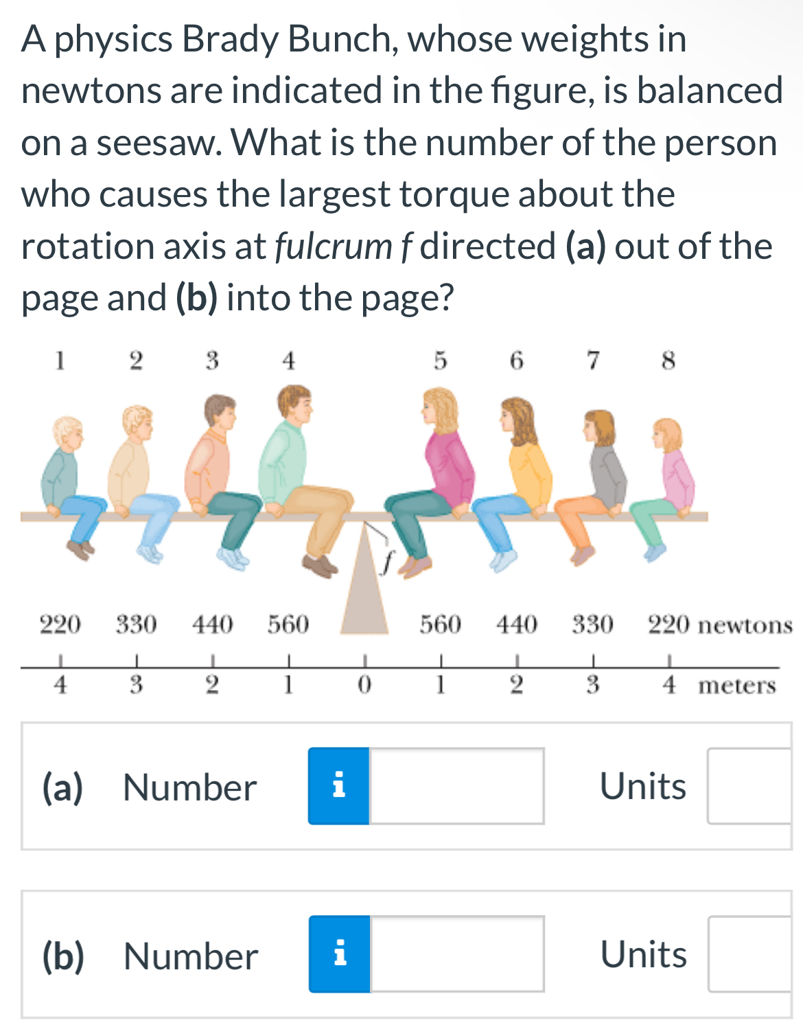 Solved A physics Brady Bunch, whose weights in newtons are | Chegg.com