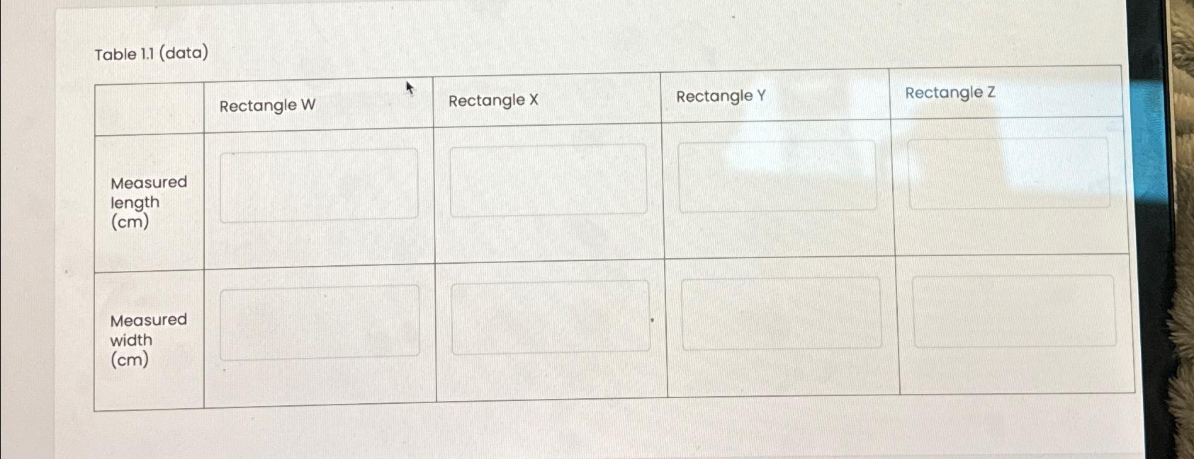 Table 1.1 (data)\table[[,Rectangle W,Rectangle | Chegg.com