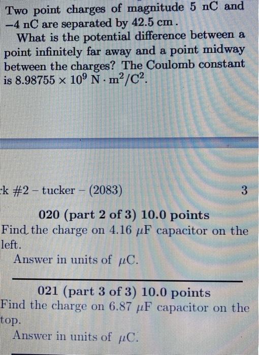 [Solved]: Two point charges of magnitude ( 5 mathrm{nC}