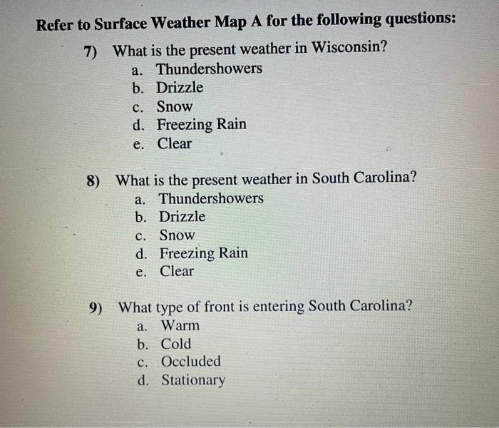 Solved efer to Surface Weather Map A for the following | Chegg.com