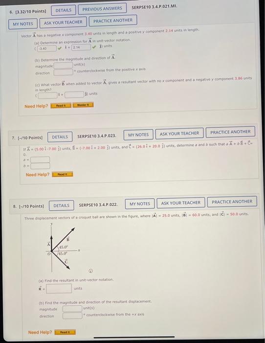 Solved vector A has a negative x companent 3.40 units in | Chegg.com