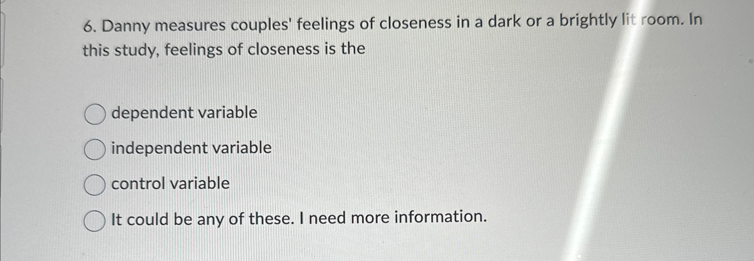Solved Danny measures couples' feelings of closeness in a | Chegg.com