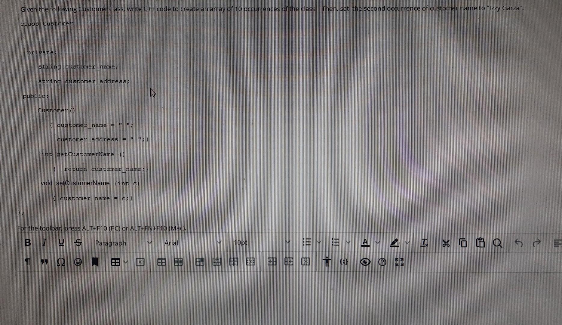 Solved alas qustomer onivate: string customer name; string | Chegg.com