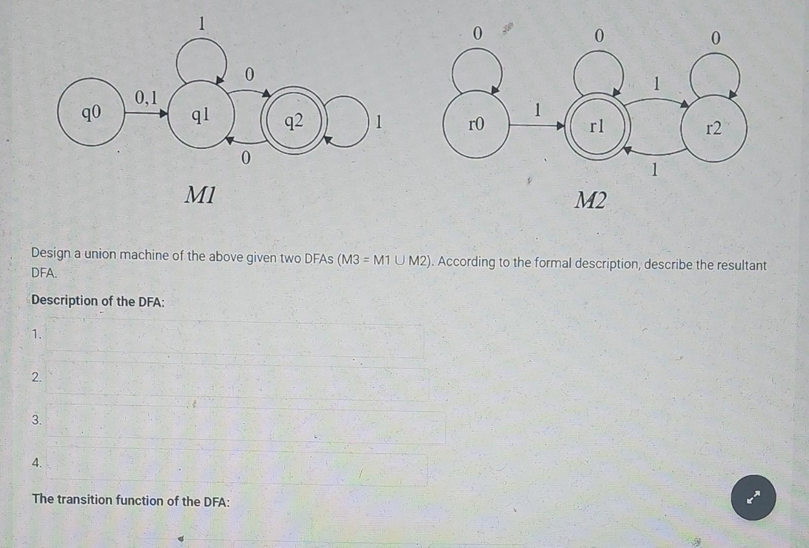 Solved Design a union machine of the above given two DFAs | Chegg.com